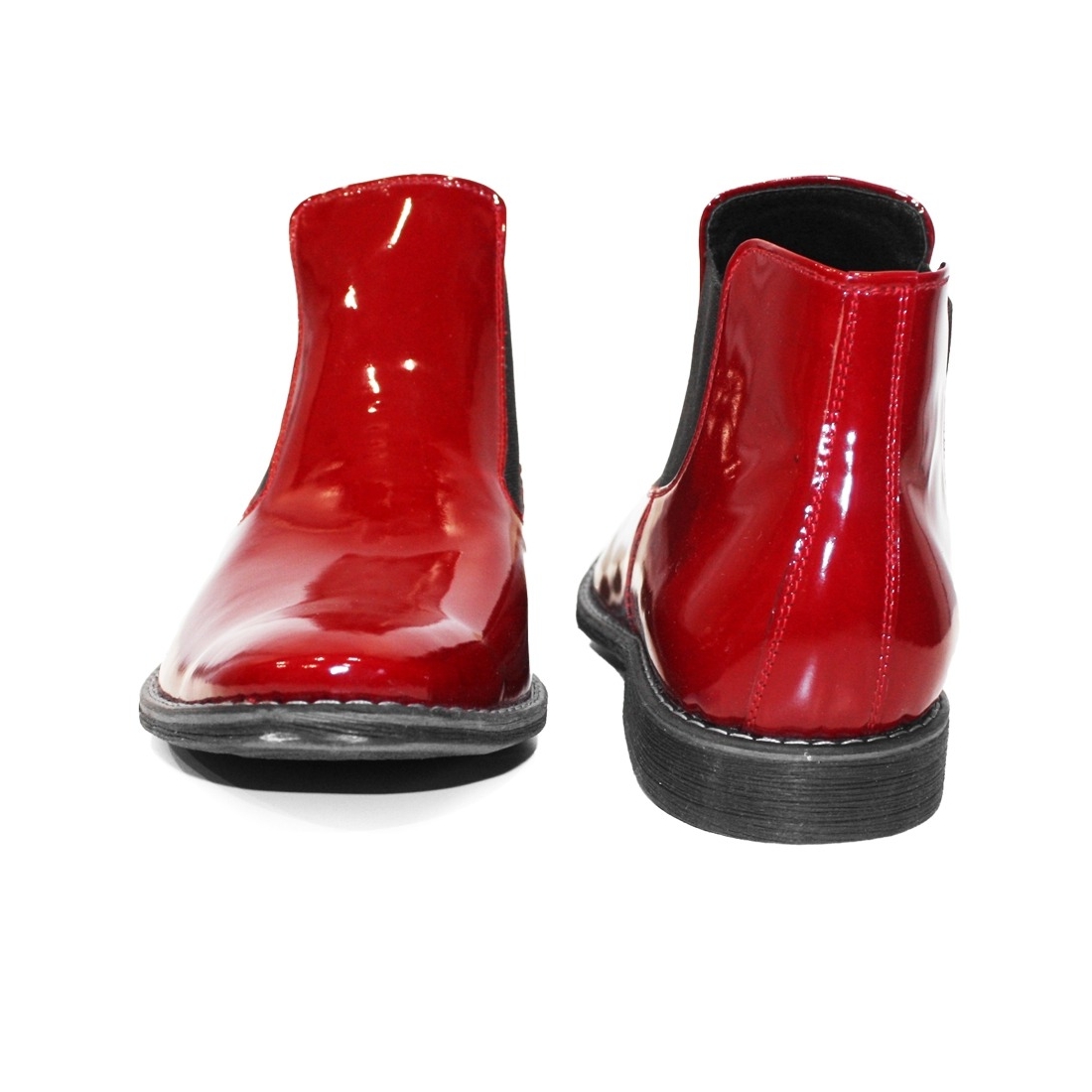 Modello Ruby - Red Slip-On Ankle Chelsea Boots - Cowhide Patent Leather